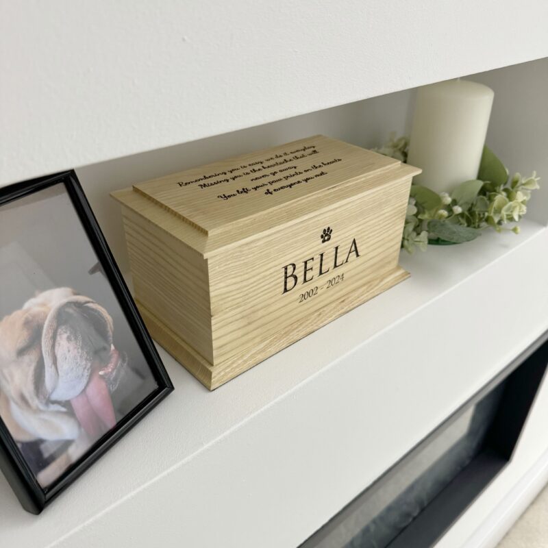 Pet Cremation Urn | Solid Oak Wooden Pet Urn | Solid Oak Pet Ashes Box ...